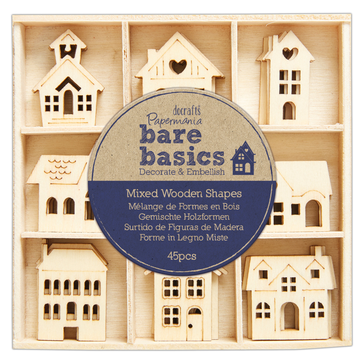 Wooden Shapes (45pcs) - Bare Basics - Houses | De Egel - Hobbywinkel ...